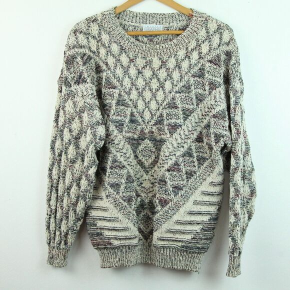 Vintage | Sweaters | Vintage Mens Large Grandpa Sweater 9s Geometric ...